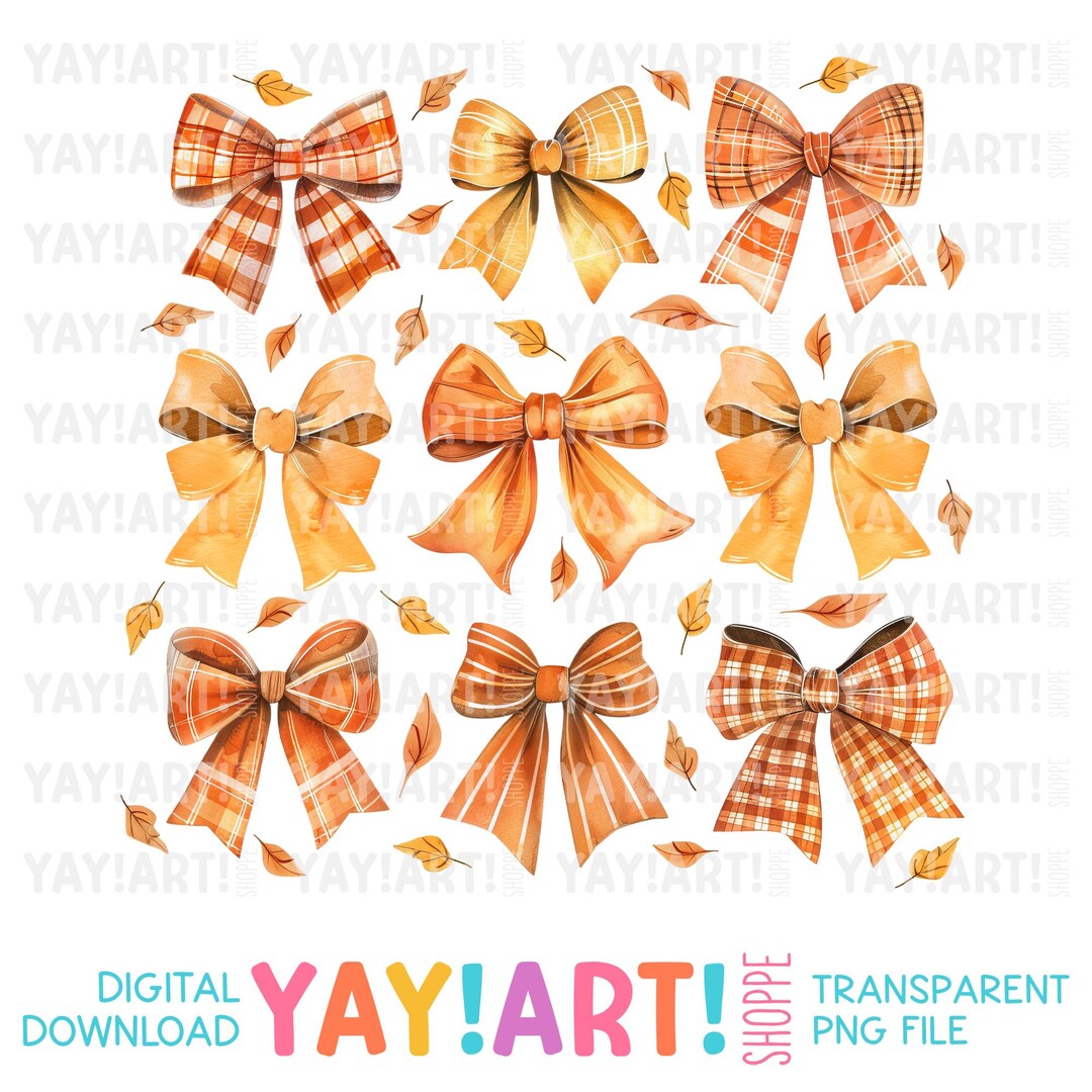 Autumn Bows Transparent PNG Clipart, Orange Ribbons & Leaves ...