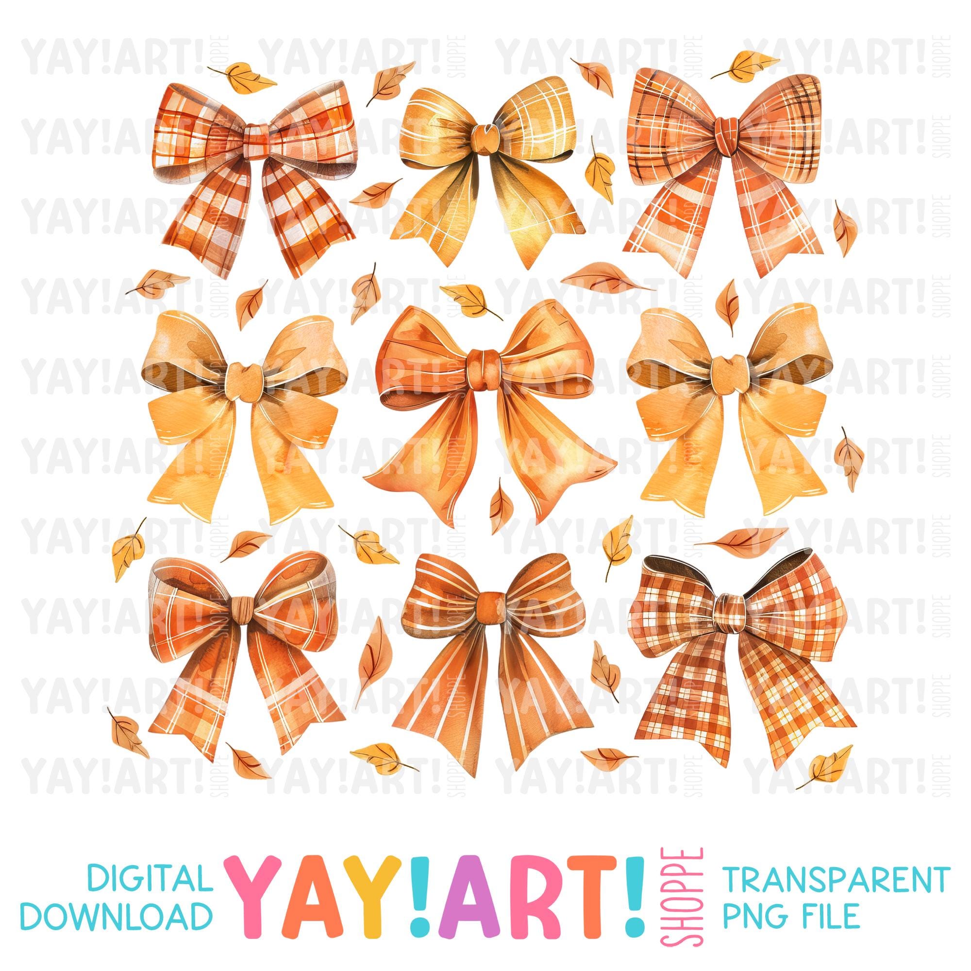 Autumn Bows Transparent PNG Clipart, Orange Ribbons & Leaves ...