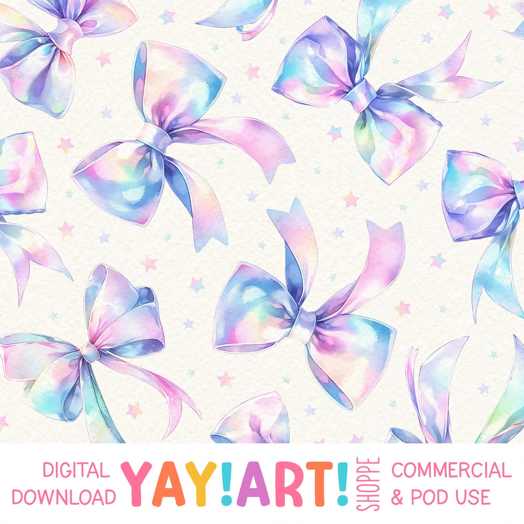 Pastel Ribbons Seamless Pattern, Cute Watercolor Pattern, Girly Bows ...