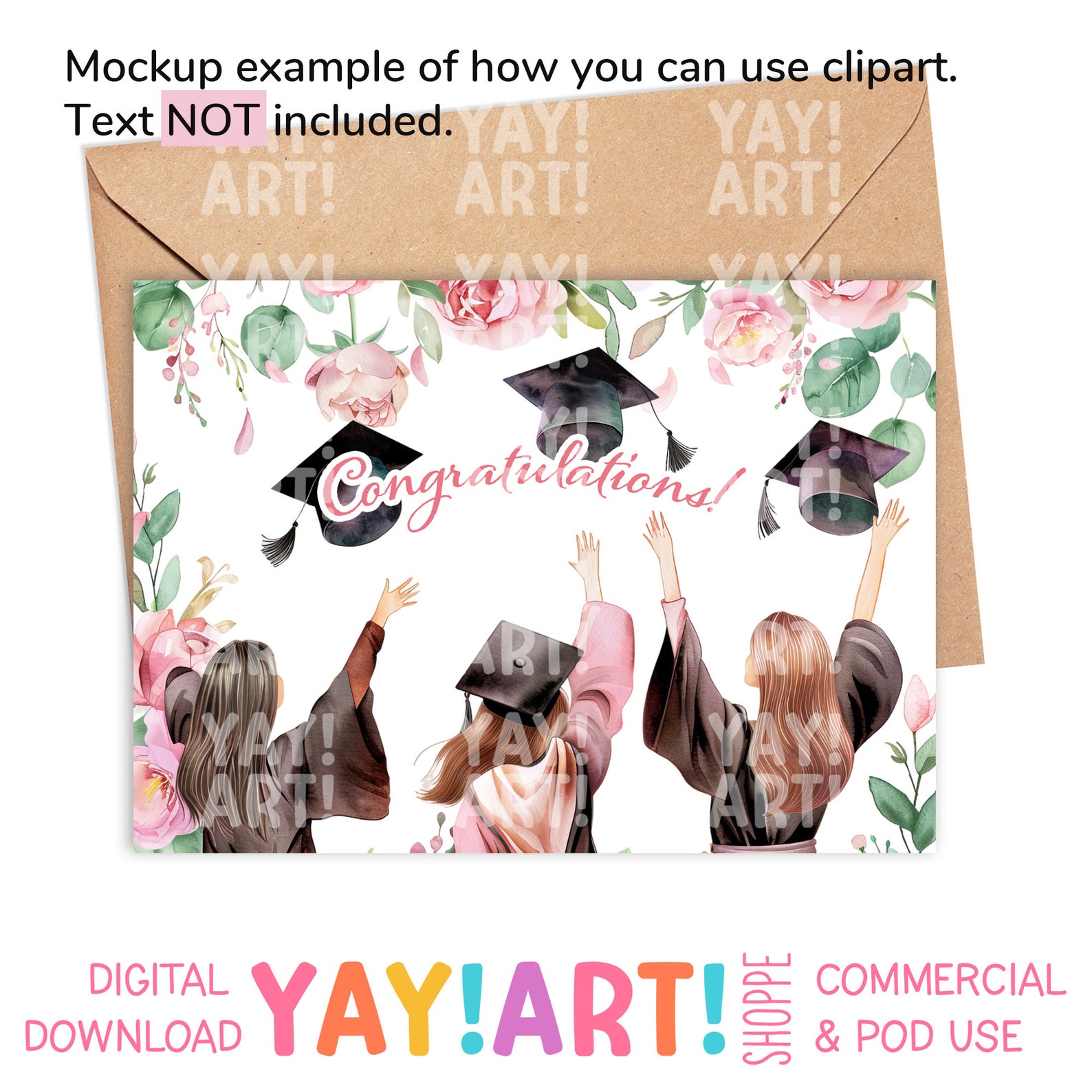 Pink Floral Graduation Clipart Bundle Set, Woman Grad Party, Graduation ...