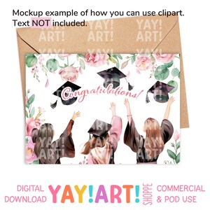 Pink Floral Graduation Clipart Bundle Set, Woman Grad Party, Graduation ...