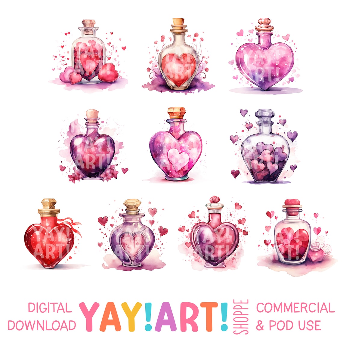 Love Potion Clipart Bundle Set, Valentines Magic Bottle Illustrations ...