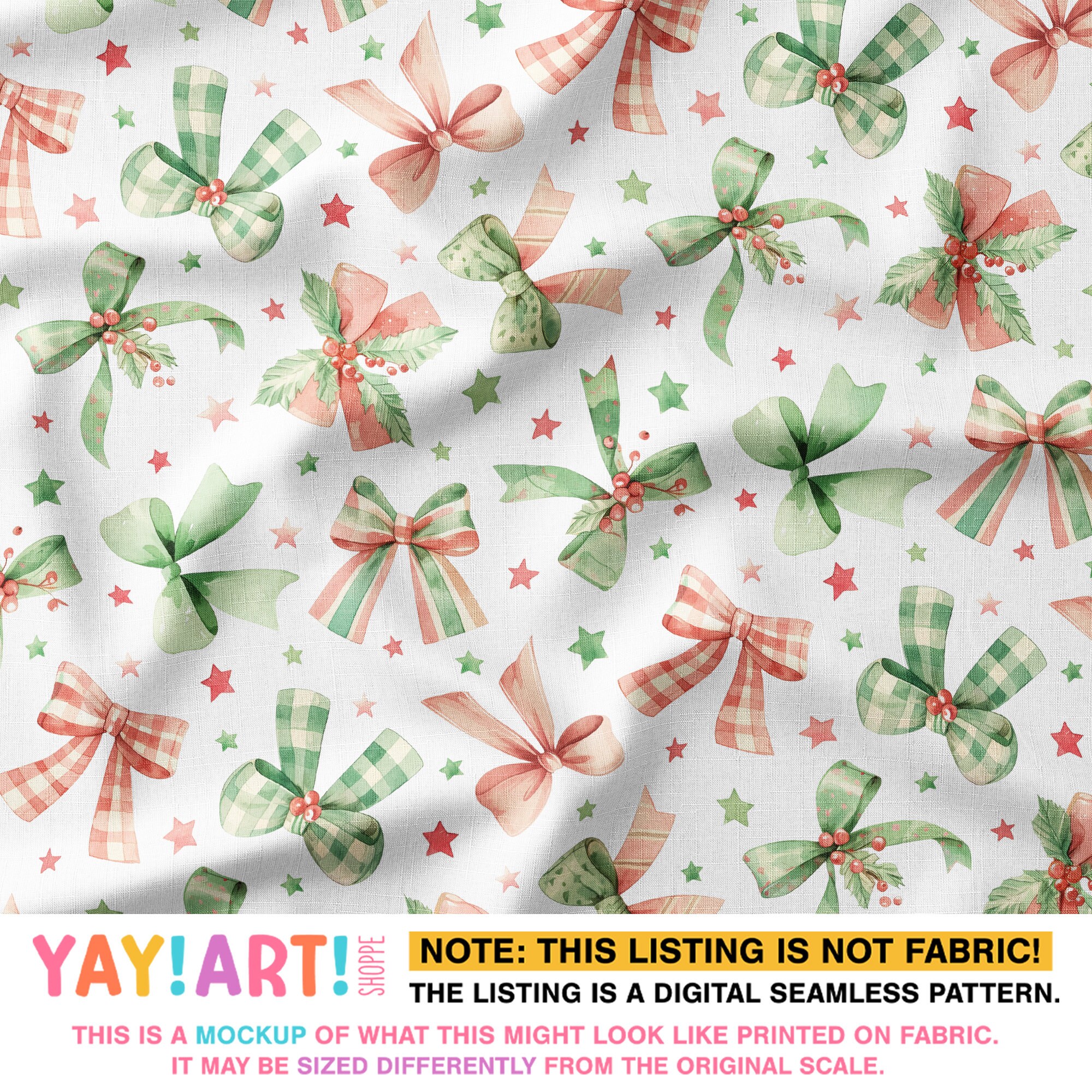 Pastel Christmas Bows Seamless Pattern, Holiday Ribbons Repeat Patten ...