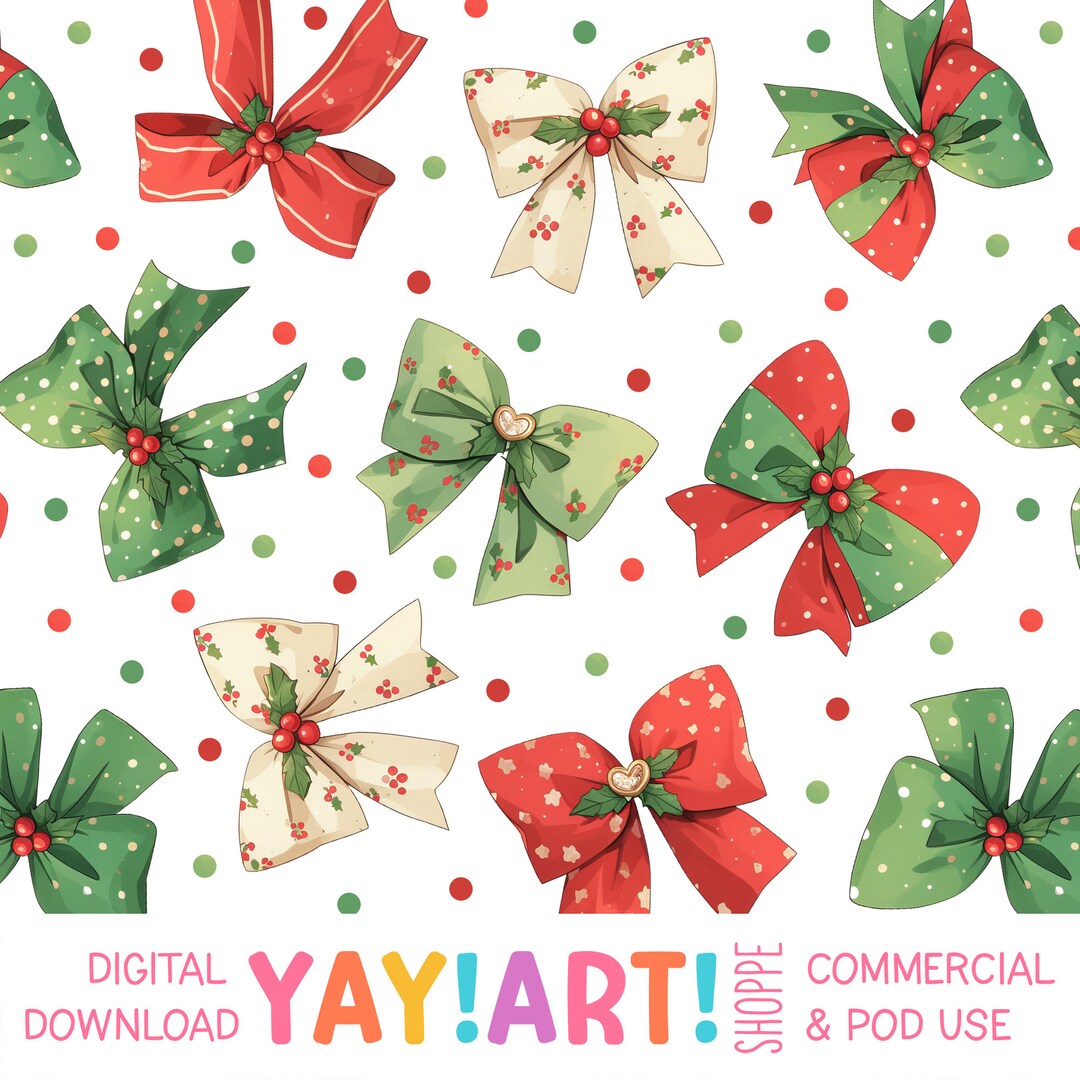 Cute Christmas Bows Seamless Pattern, Holiday Ribbons Repeat Patten ...