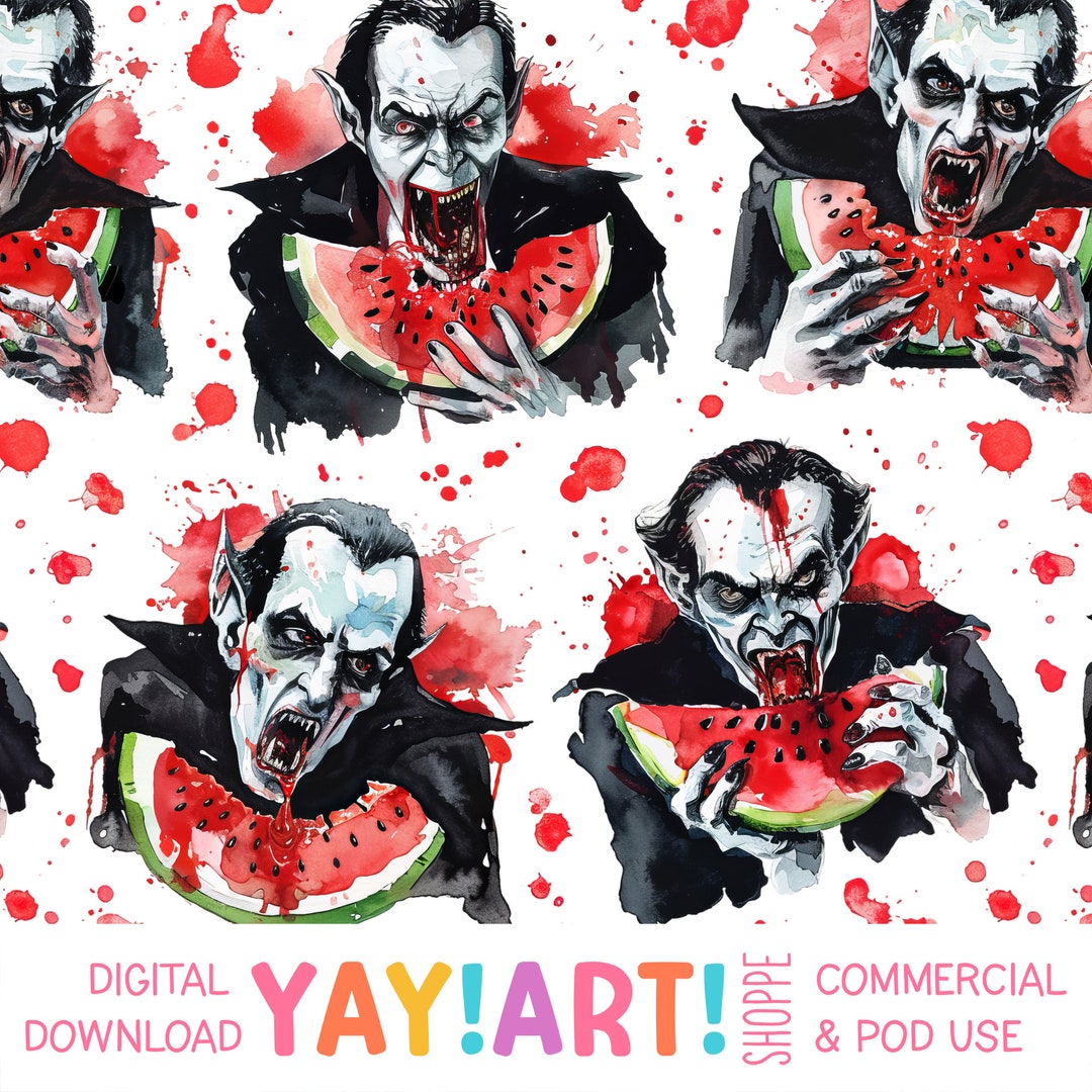 Vampires Eating Watermelon Seamless Pattern, Creepy Funny Summerween ...