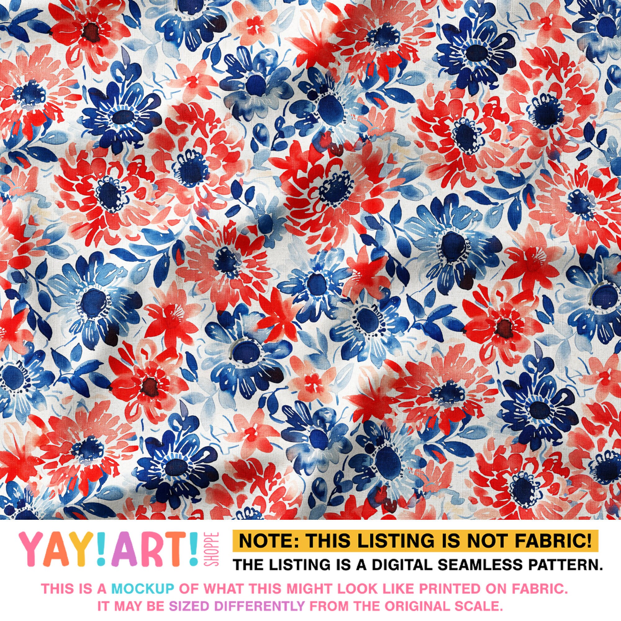 Red White and Blue Floral Seamless Pattern, July 4th Watercolor Floral ...