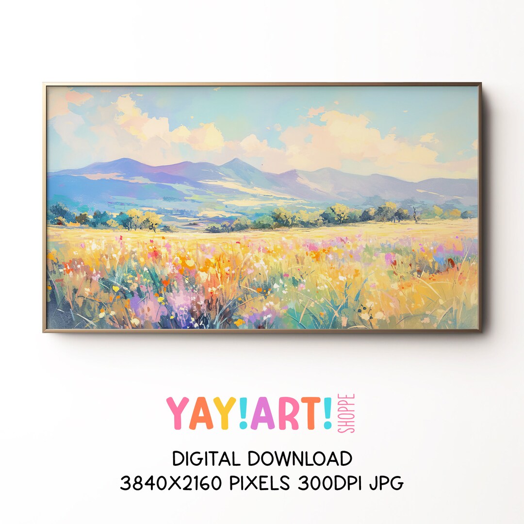 Field and Mountain View TV Art, Screensaver Art, Landscape Flowers for ...