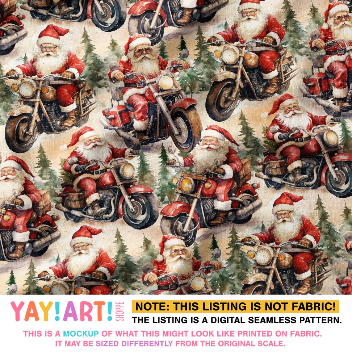 Motorcycle Santas Seamless Pattern, Watercolor Santa on a Bike ...