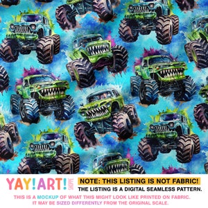 Monstrous Monster Trucks Seamless Pattern, Extreme Sports Truck With ...