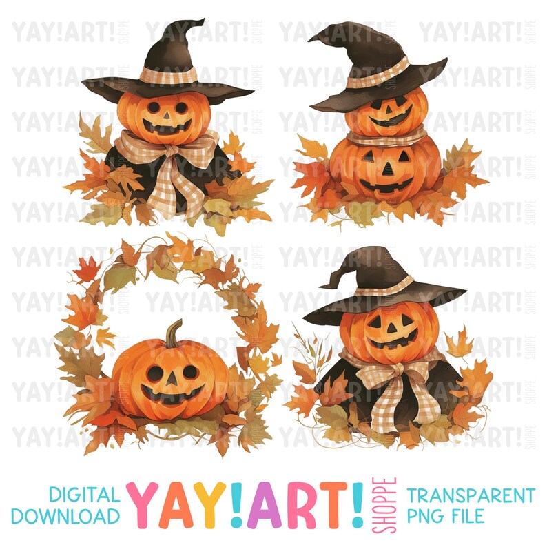 Fall Jack-o-lantern Transparent PNG Clipart Set of 4, Creepy Cute ...