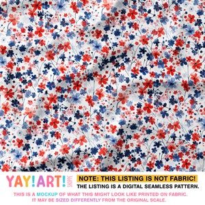 Pretty 4th of July Floral Seamless Pattern, Patriotic Garden Repeat ...