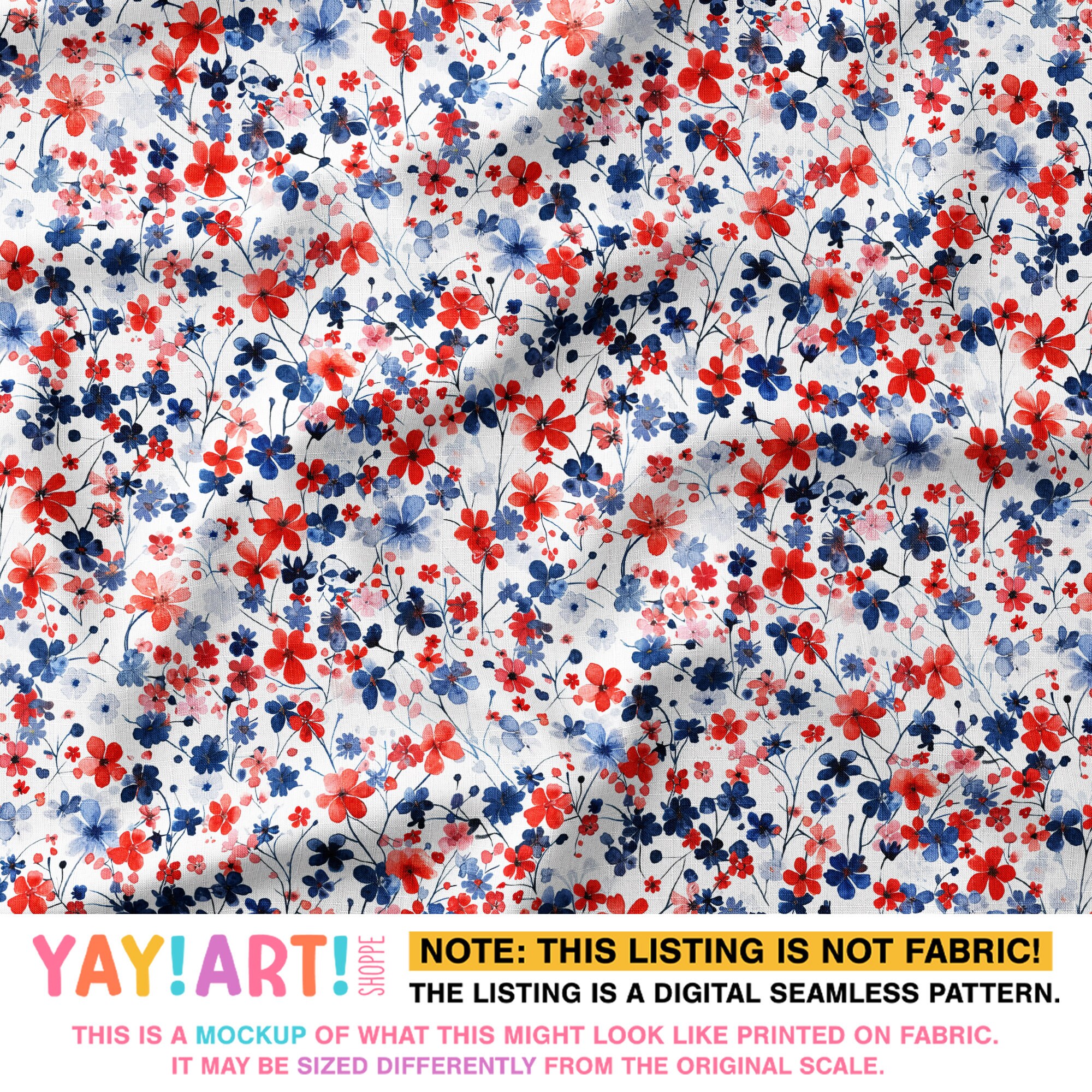 Pretty 4th of July Floral Seamless Pattern, Patriotic Garden Repeat ...