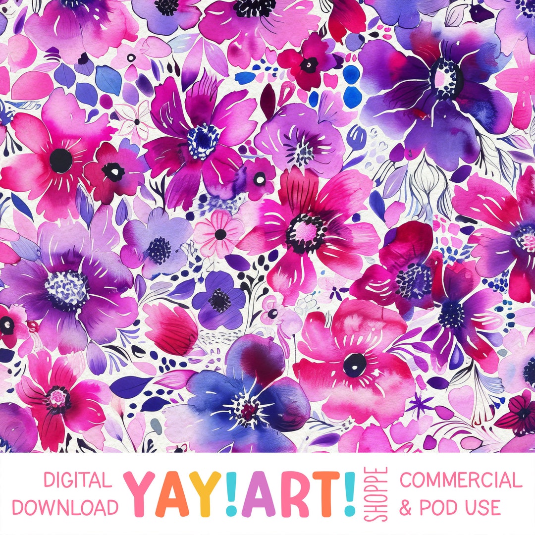 Flamboyant Flowers Seamless Pattern, Bright Purple and Pink Flower ...