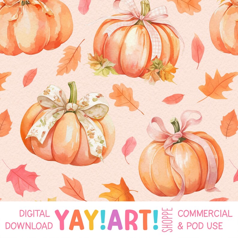 Pretty Coquette Pumpkins Seamless Pattern, Cute Autumn Pumpkin Bows ...