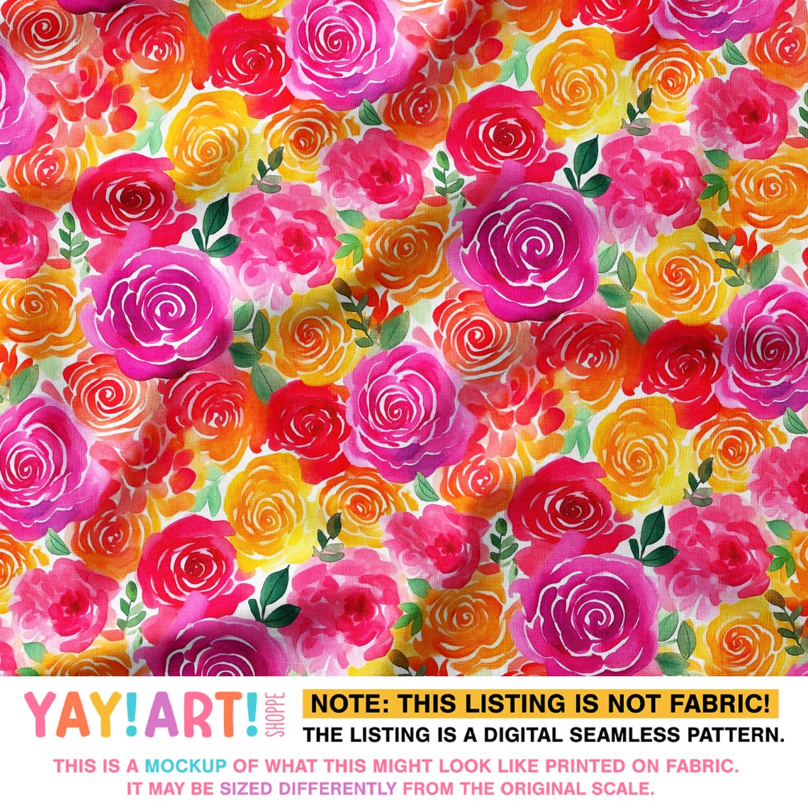 Vibrant Florals Seamless Pattern, Bright Pink Orange Yellow Flower ...