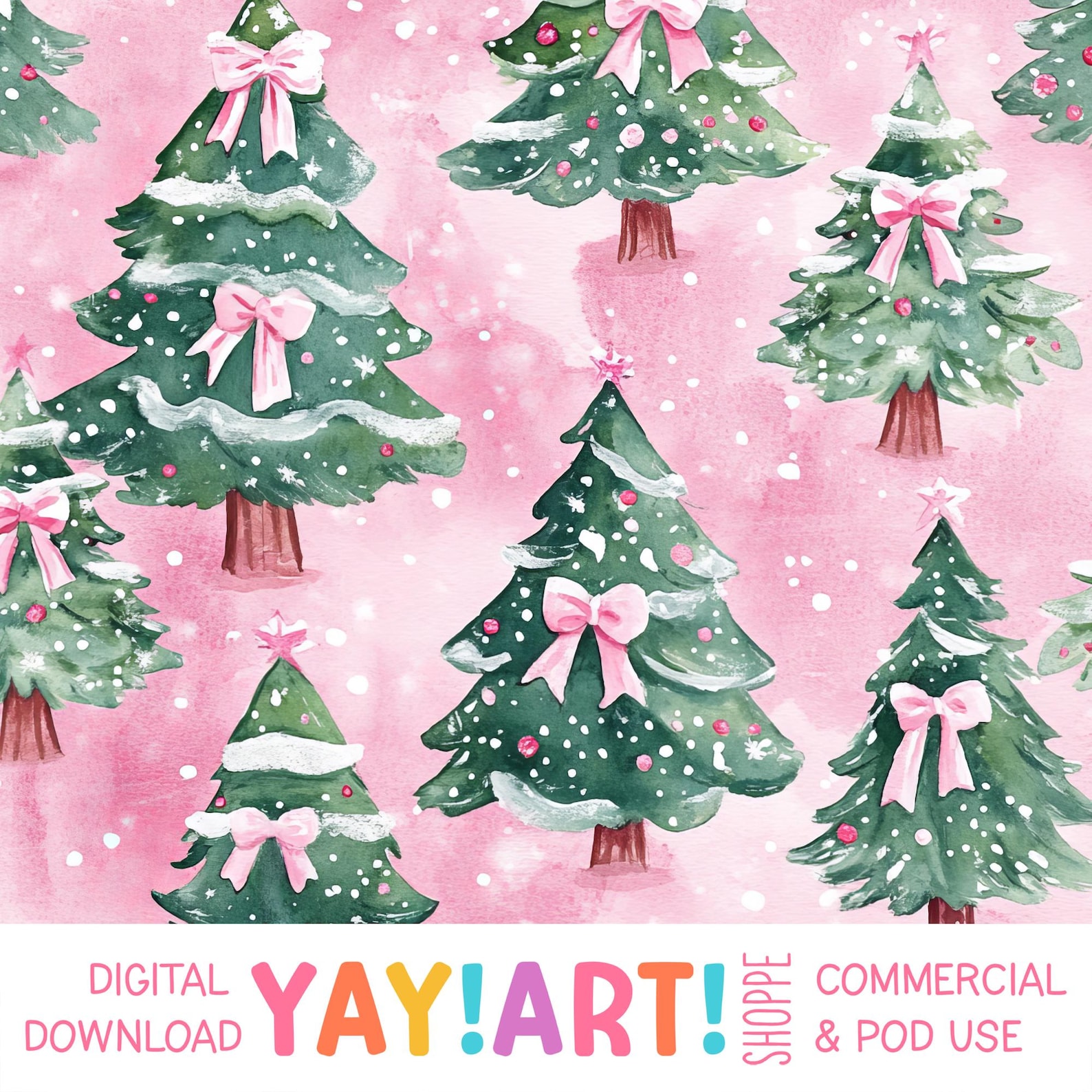 Pink and Green Christmas Trees With Bows Seamless Pattern, Coquette ...