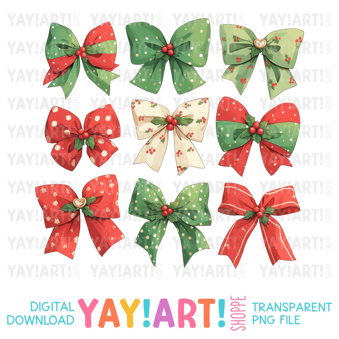 Cute Christmas Bows Transparent PNG Clipart, Cute Coquette Ribbons ...