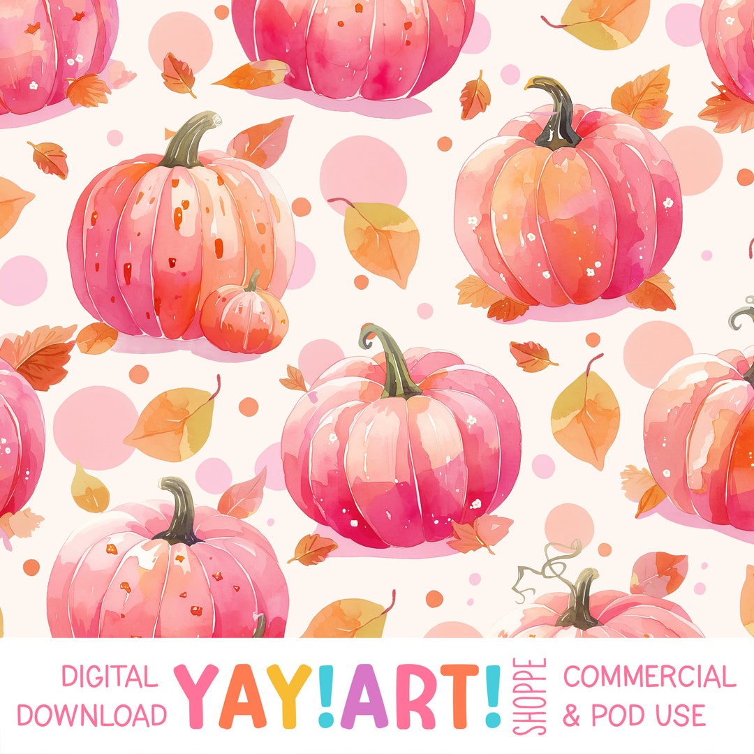 Pink Pumpkin Splash Seamless Pattern, Cute Autumn Pumpkin Repeat Patten ...