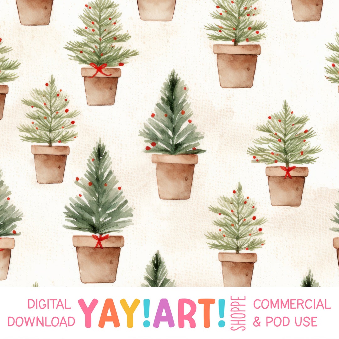 Potted Christmas Trees Seamless Pattern, Farmhouse Holiday Repeat ...