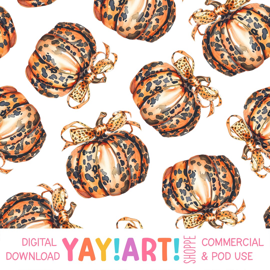 Leopard Print Pumpkins Seamless Pattern, Black and Orange Ribbons ...