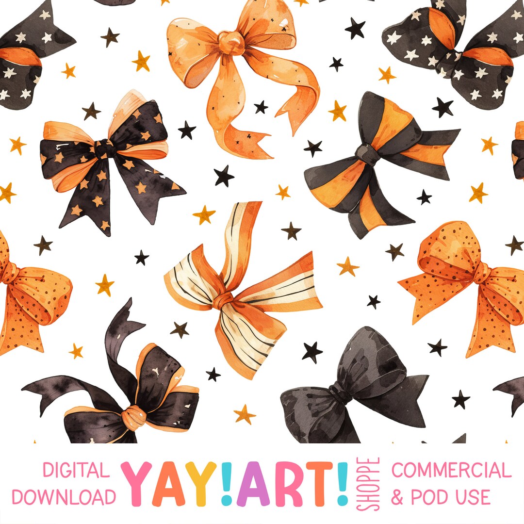 Halloween Bows Seamless Pattern, Black and Orange Ribbons Repeat Patten ...