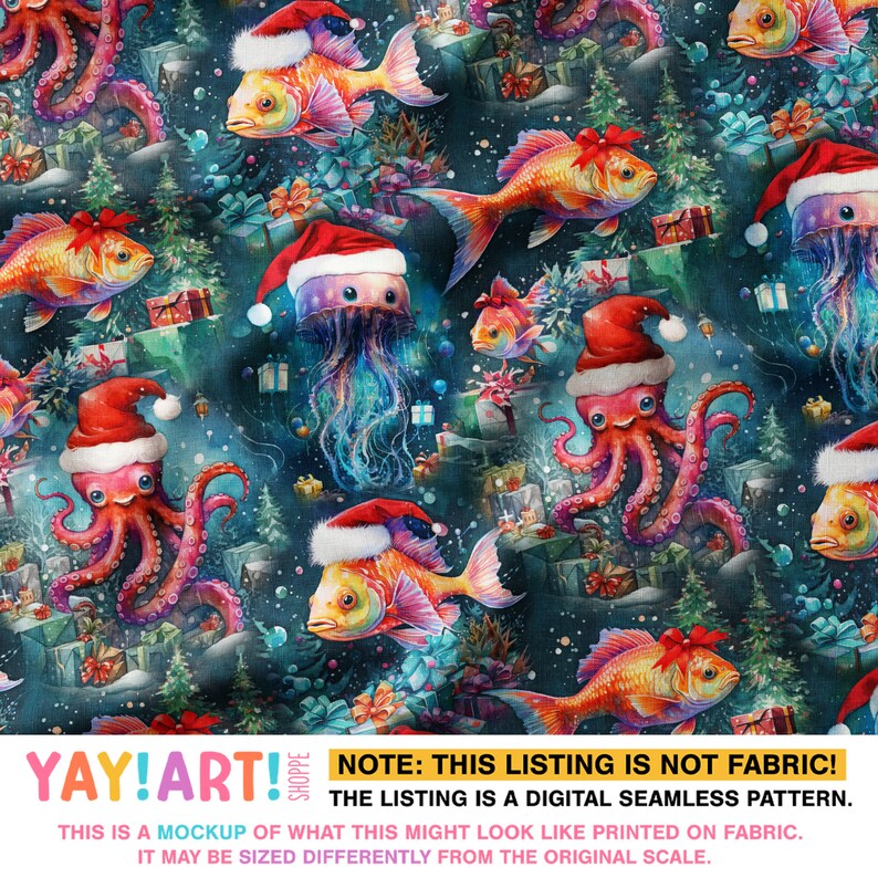Undersea Christmas Seamless Pattern, Watercolor Ocean Animal Pattern ...