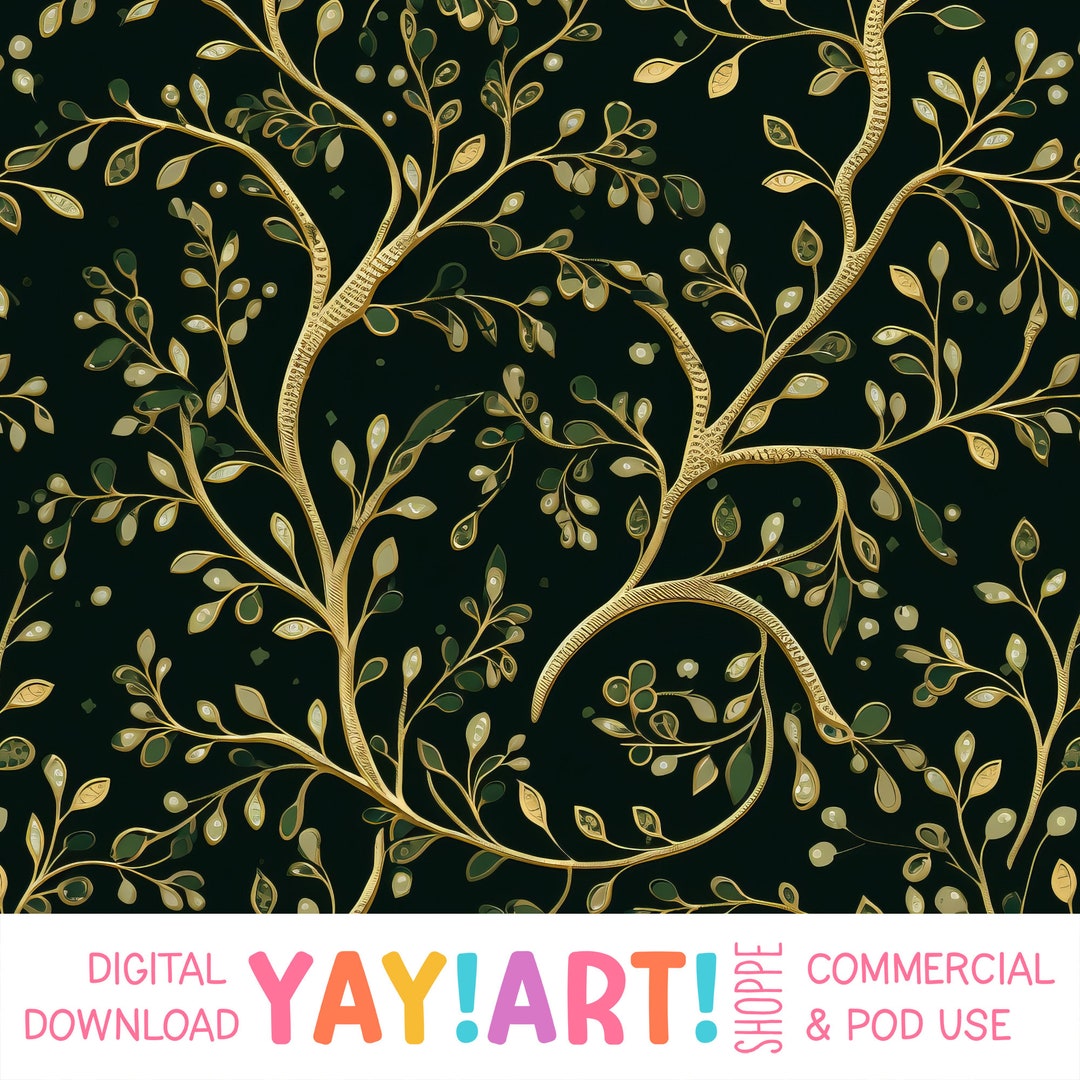Opulent Jeweled Branches Seamless Pattern, Faux Embellished Intricate ...