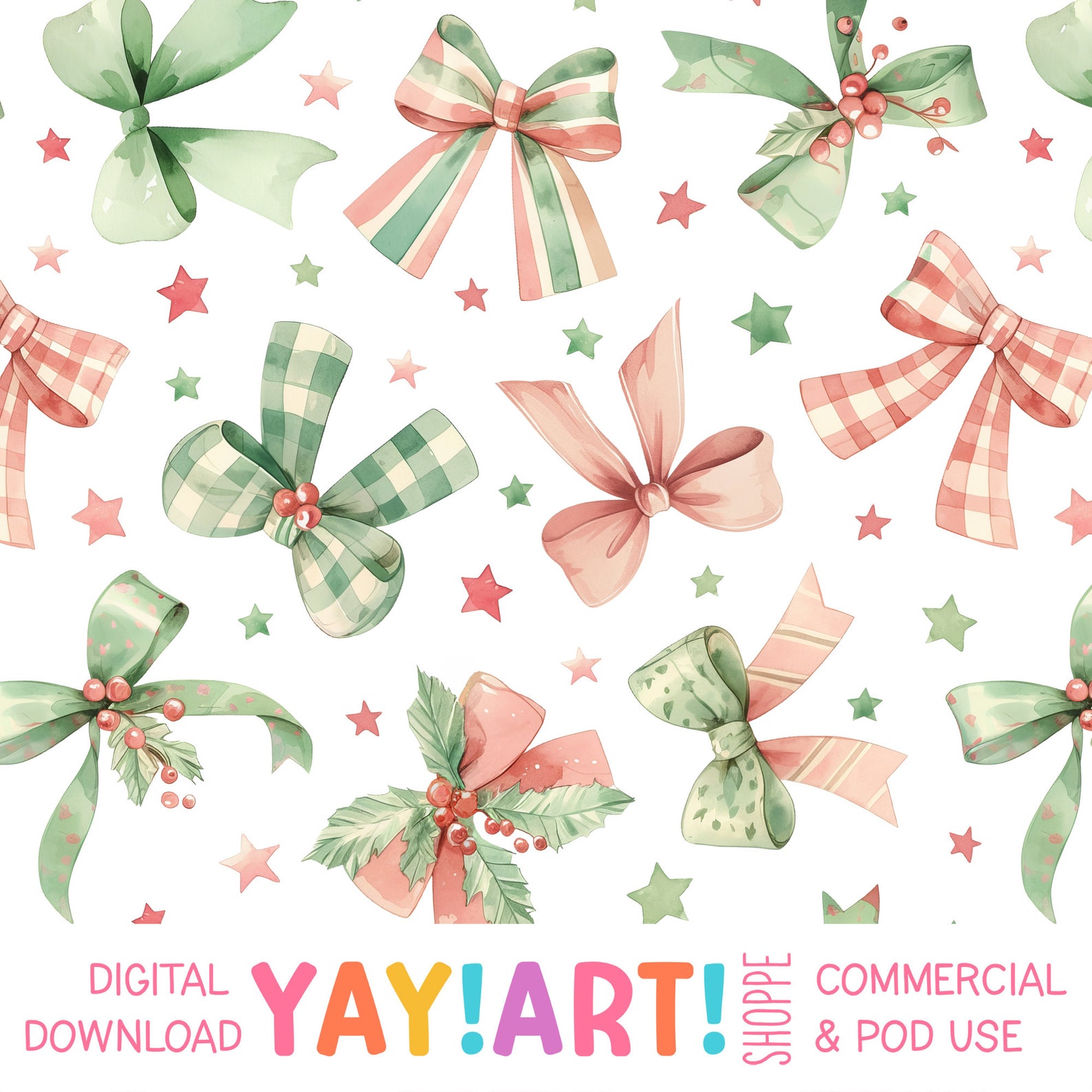 Pastel Christmas Bows Seamless Pattern, Holiday Ribbons Repeat Patten ...