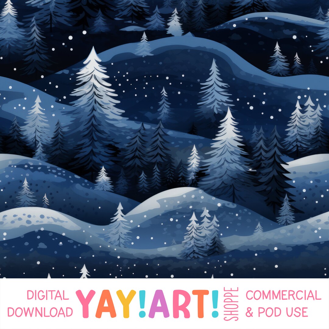 Snowy Treescape Seamless Pattern, Whimsical Beautiful Winter Trees ...