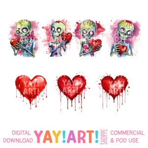 Valentines Zombies Clipart Bundle Set, Creepy Horror Valentines ...