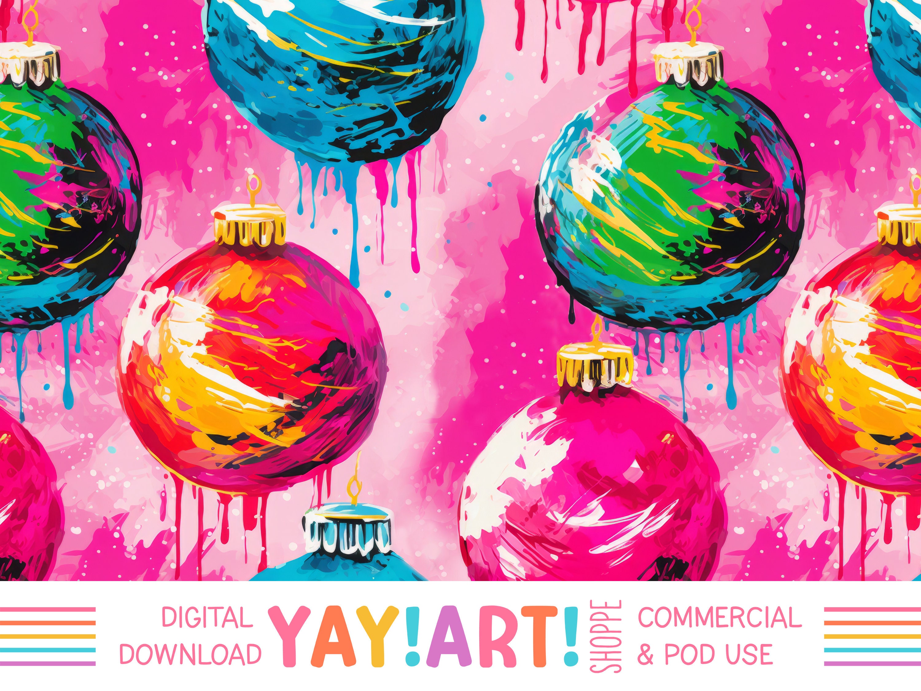 Paint Splattered Christmas Ornaments Seamless Pattern Bold - Etsy