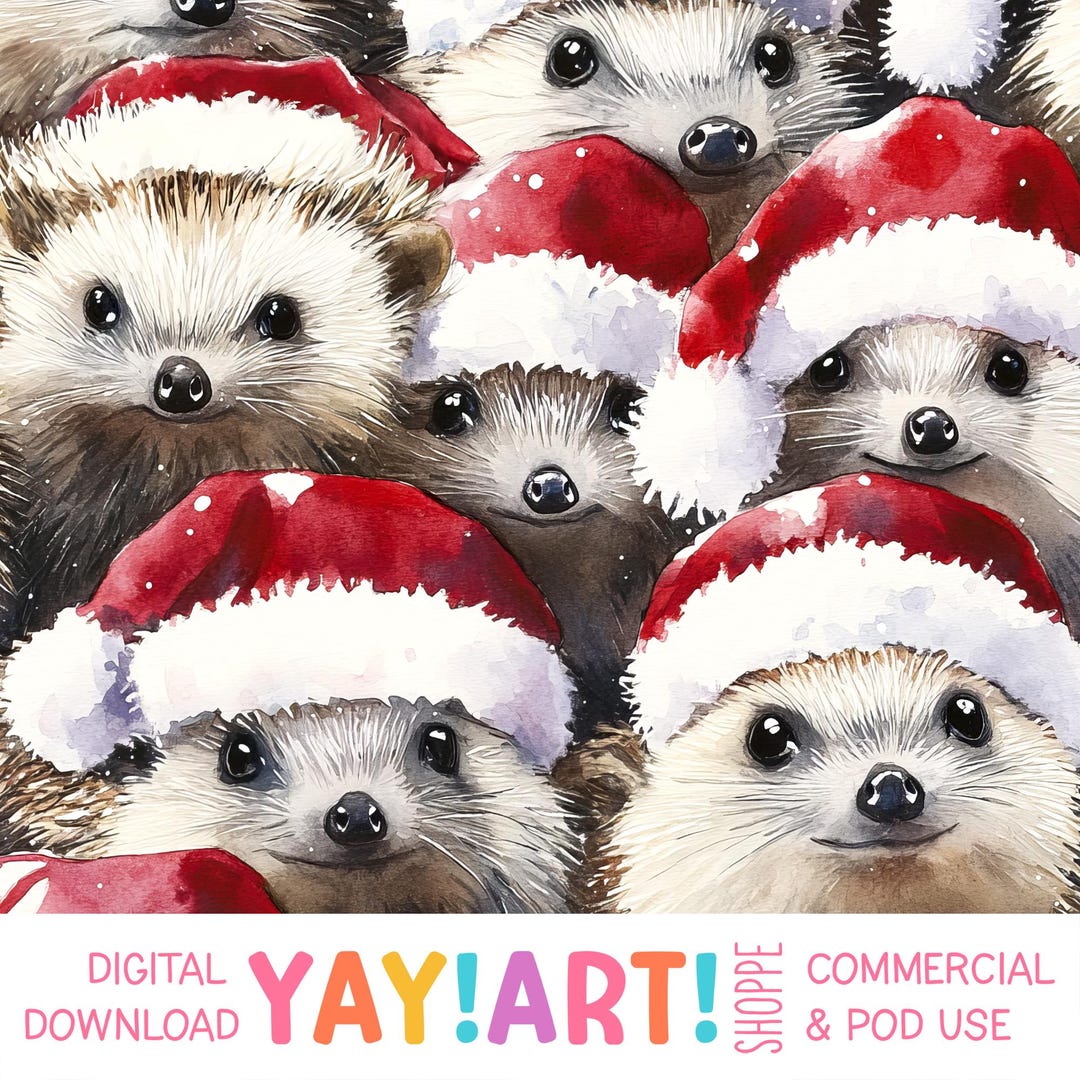 Hedgehogs in Santa Hats Seamless Pattern, Christmas Hedgie Design ...