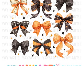 Autumn Bows Transparent PNG Clipart, Orange Ribbons & Leaves ...