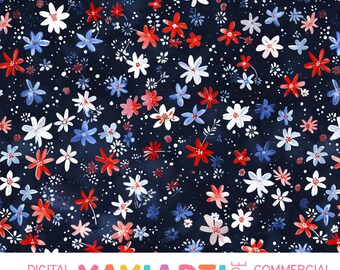 Floral Red White & Blue, 4th of July, Patriotic Seamless Pattern - Etsy