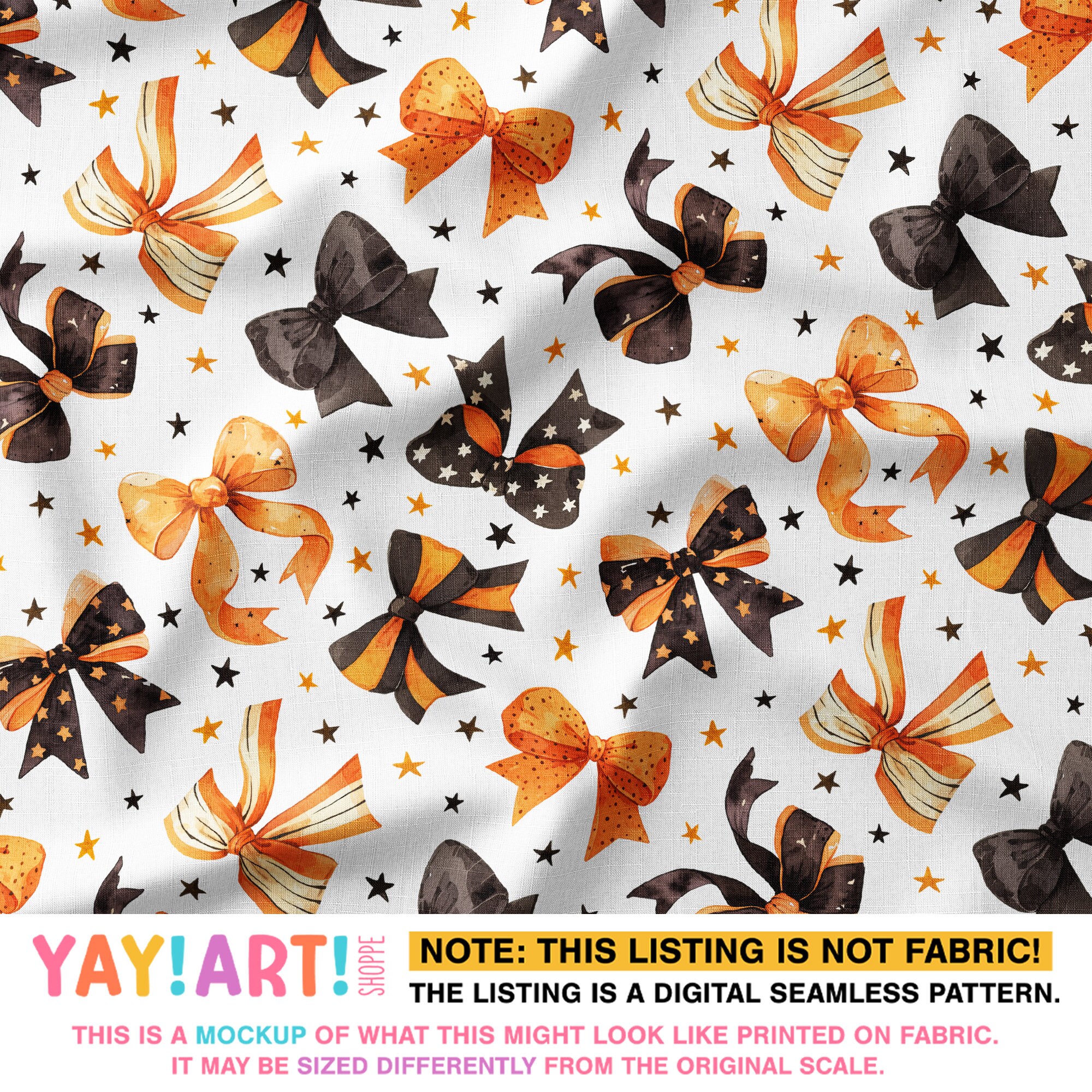 Halloween Bows Seamless Pattern, Black and Orange Ribbons Repeat Patten ...
