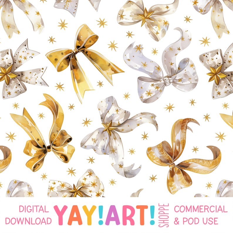 Gold & White Bows Seamless Pattern, Elegant Fancy Coquette Ribbons ...