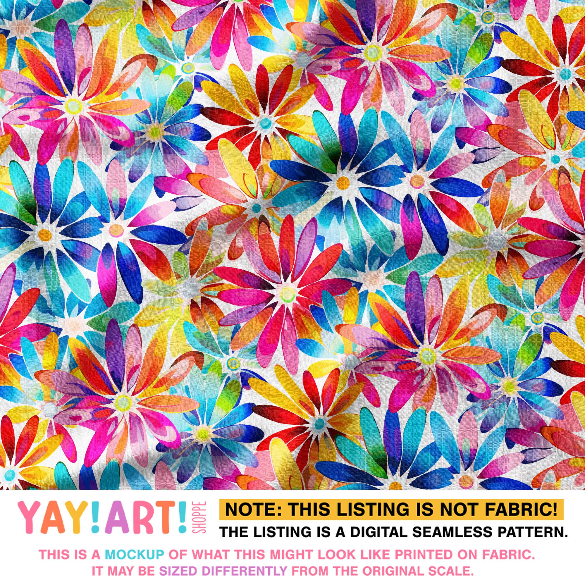 Colorful Floral Burst Seamless Pattern, Bright Rainbow Fun Flower ...