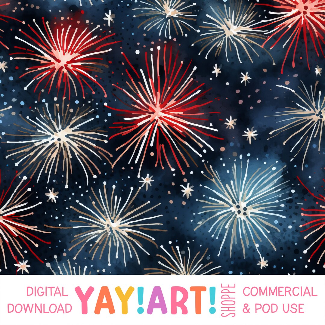 4th of July Fireworks Seamless Pattern, Patriotic Celebration Repeat ...