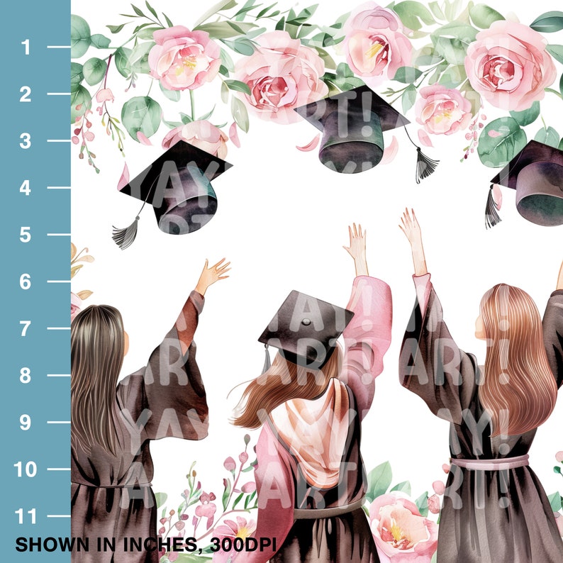 Pink Floral Graduation Clipart Bundle Set, Woman Grad Party, Graduation ...