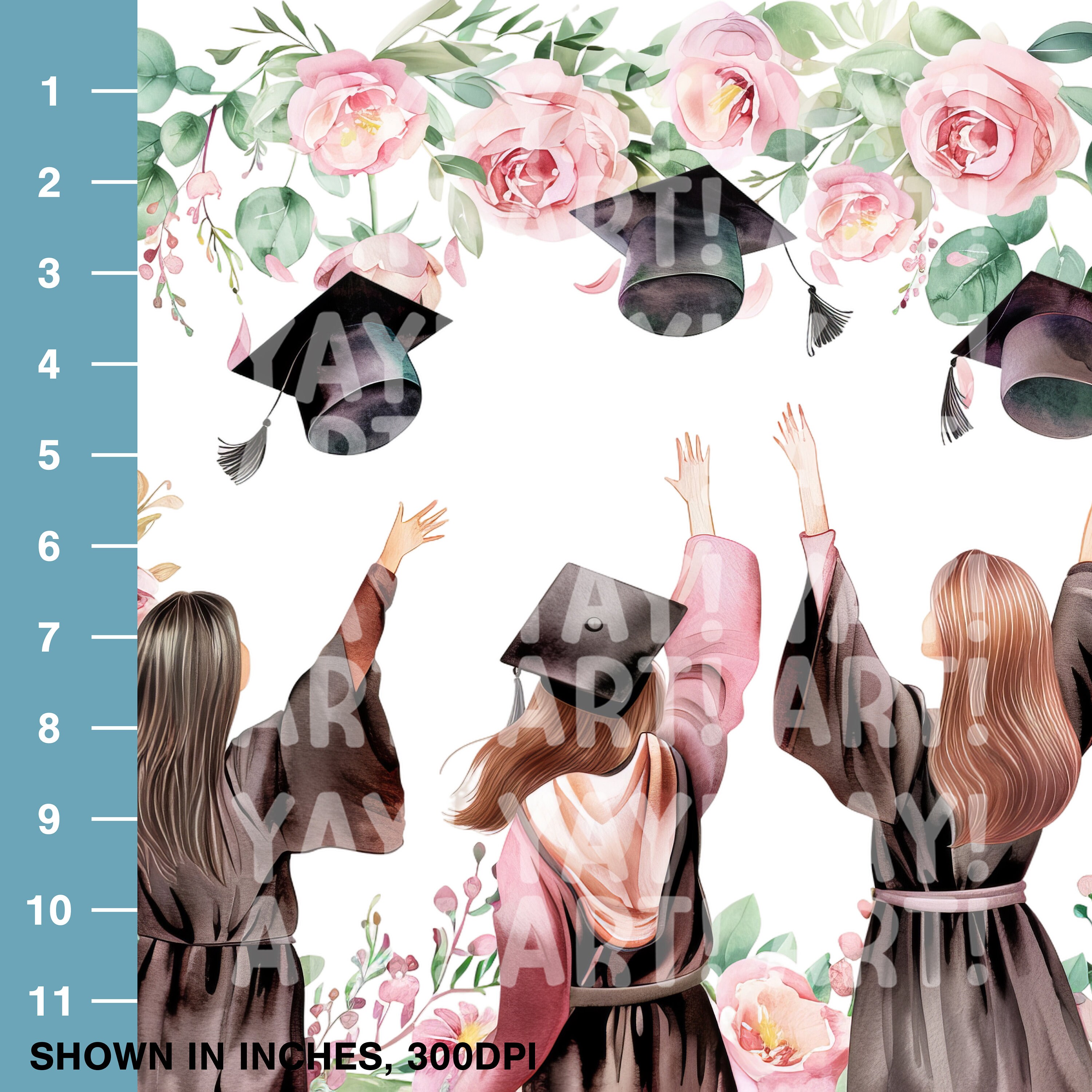 Pink Floral Graduation Clipart Bundle Set, Woman Grad Party, Graduation ...