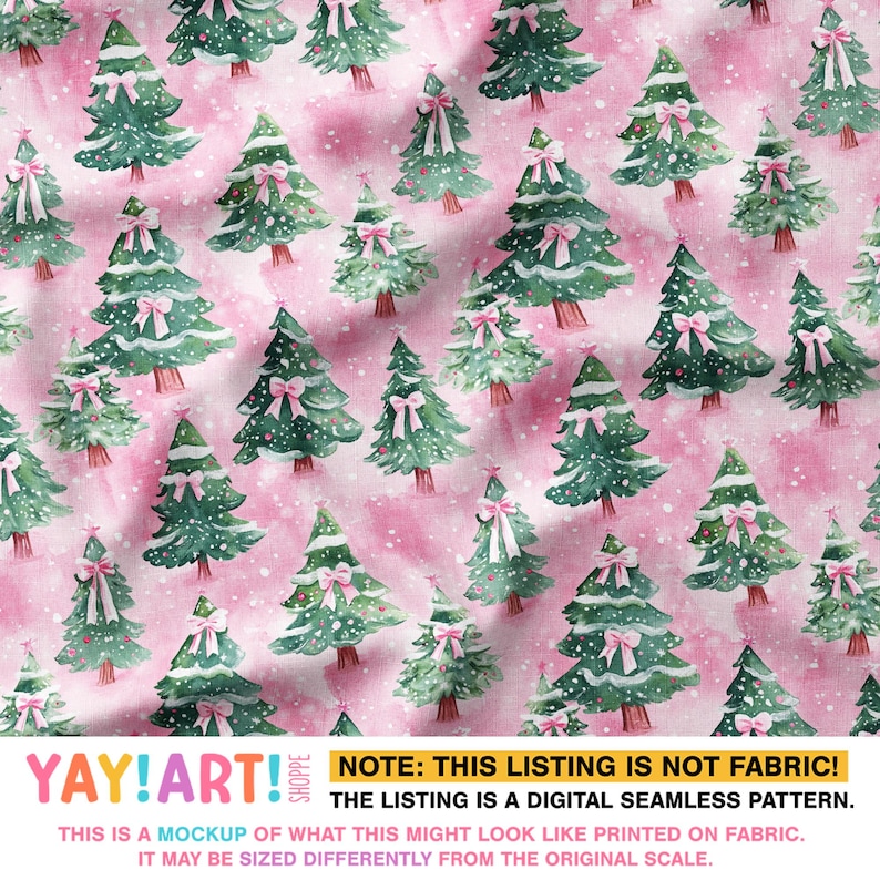 Pink and Green Christmas Trees With Bows Seamless Pattern, Coquette ...