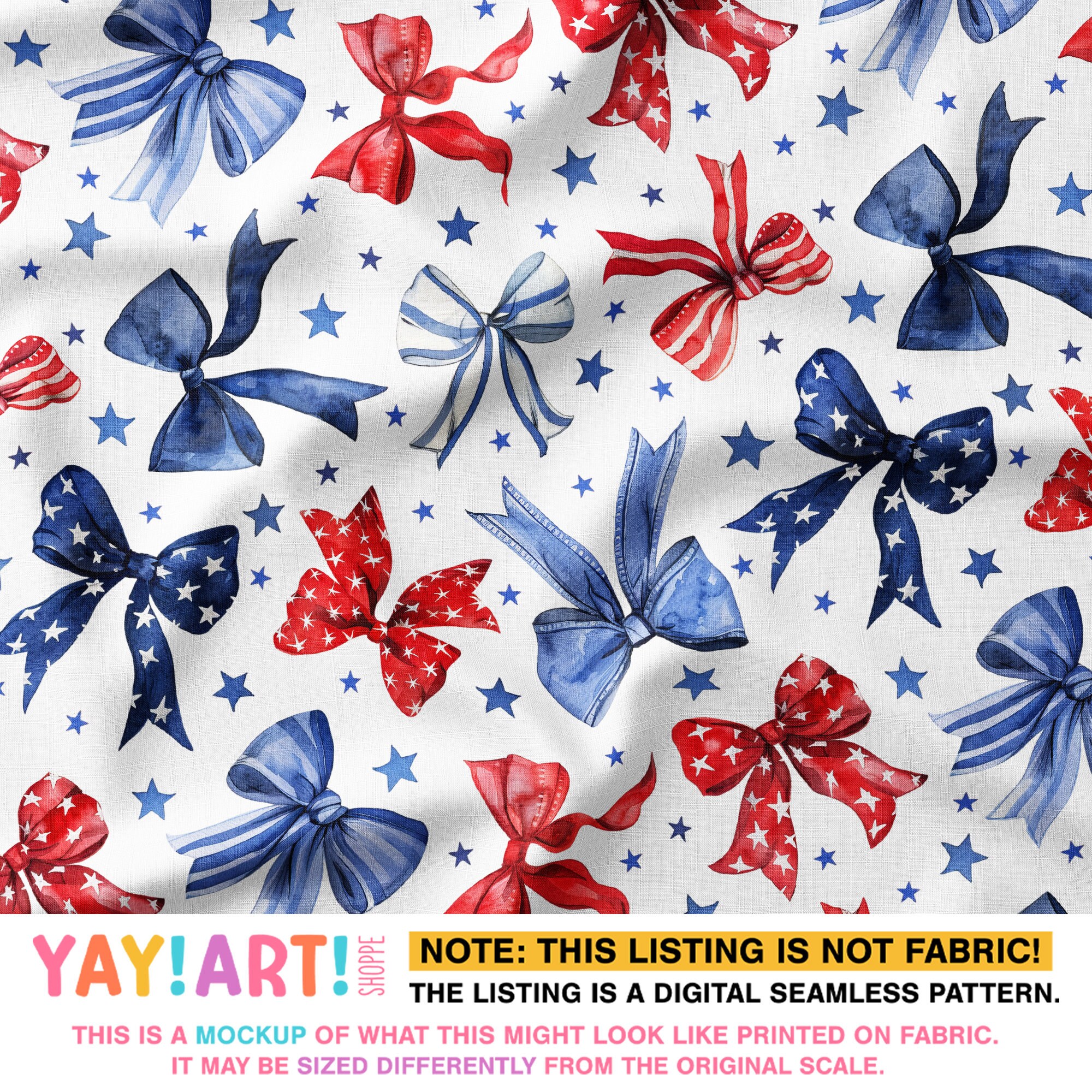 Red White & Blue Bows Seamless Pattern, Patriotic Ribbons Repeat Patten ...