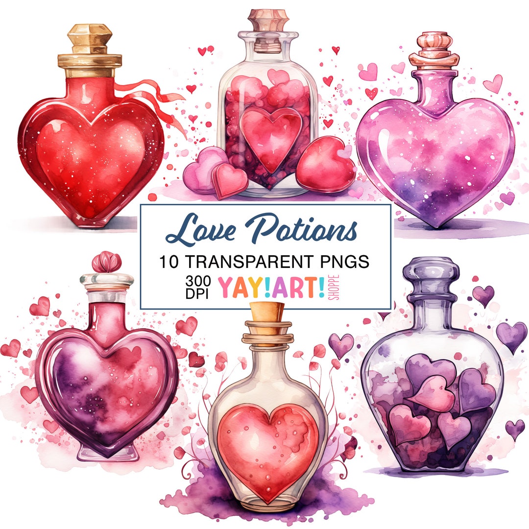 Love Potion Clipart Bundle Set, Valentines Magic Bottle Illustrations ...