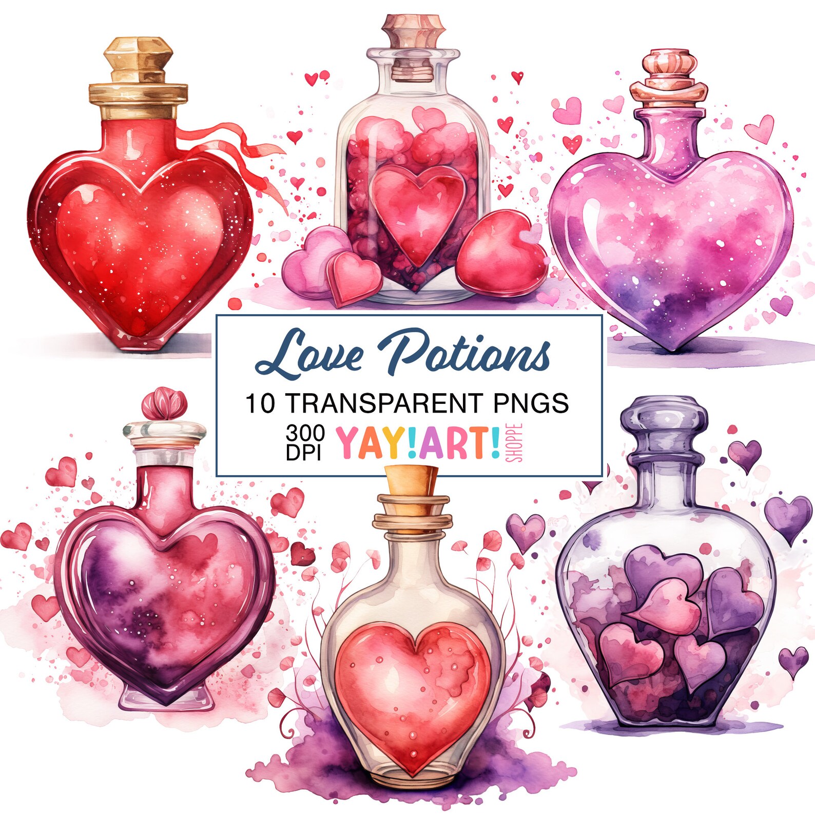 Love Potion Clipart Bundle Set, Valentines Magic Bottle Illustrations ...