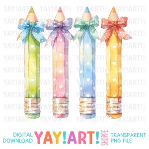 Pastel Pencils With Bows Transparent PNG Clipart, Cute Back to School ...