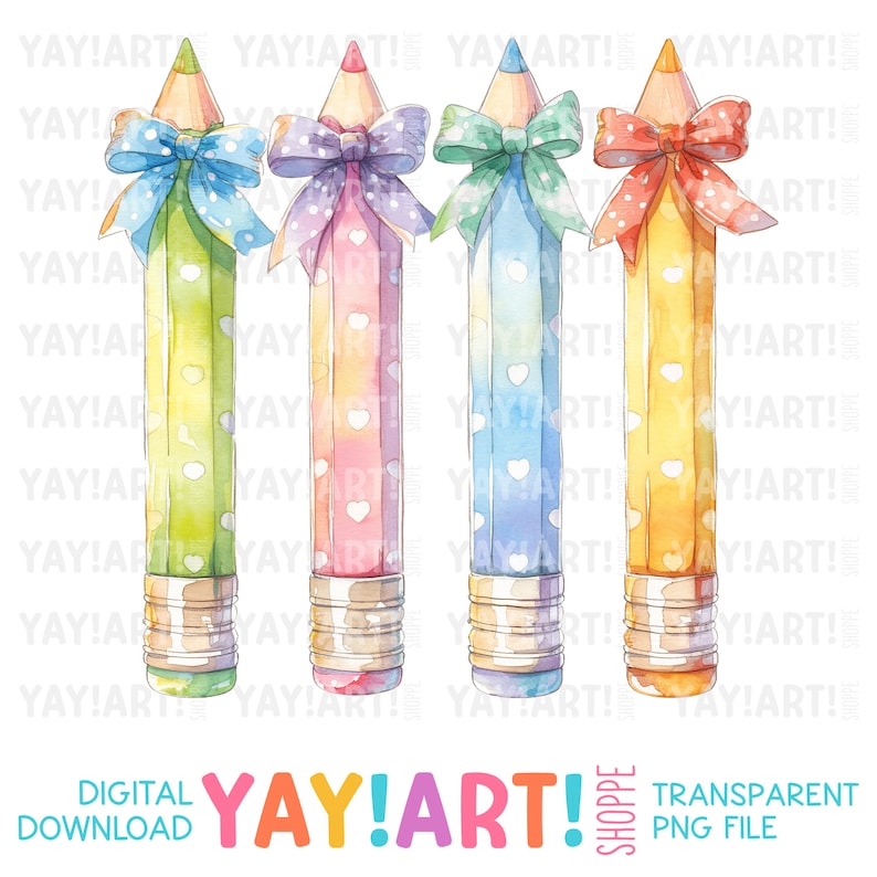 Pastel Pencils With Bows Transparent PNG Clipart, Cute Back to School ...