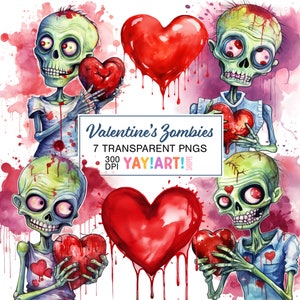 Valentines Zombies Clipart Bundle Set, Creepy Horror Valentines ...