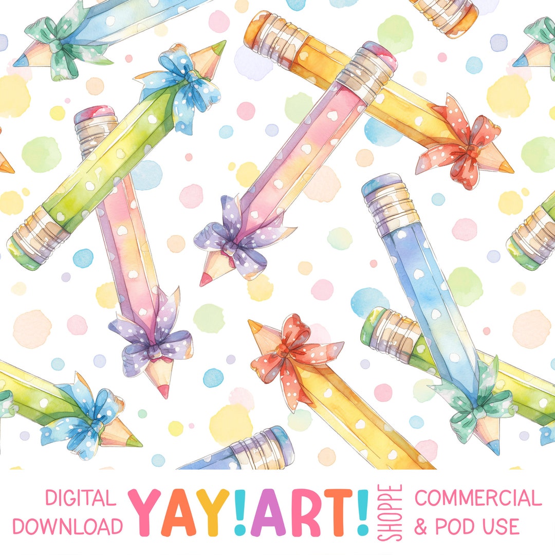 Pencils With Bows Seamless Pattern, Cute Pencils With Coquette Ribbons ...