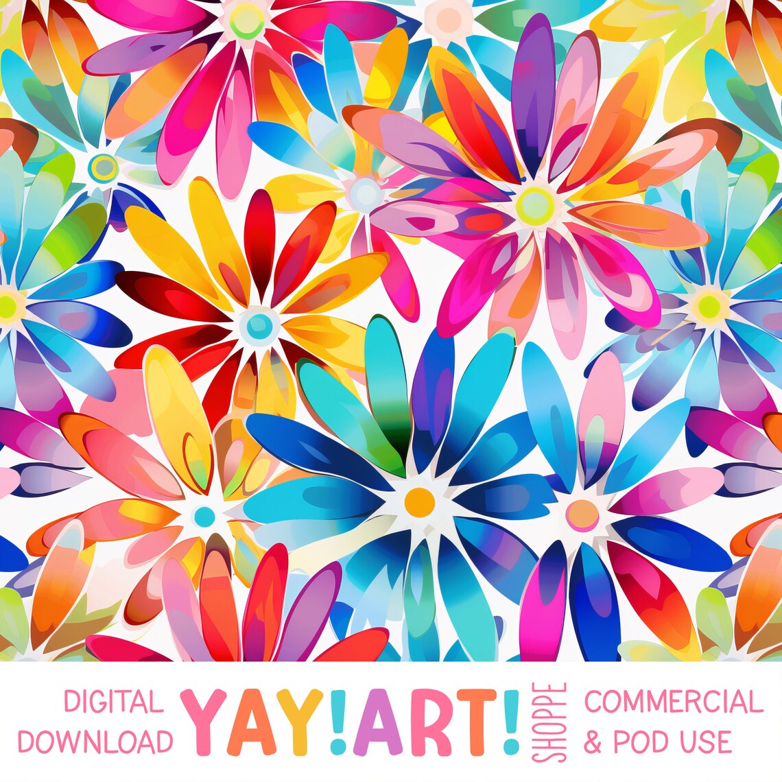Colorful Floral Burst Seamless Pattern, Bright Rainbow Fun Flower ...