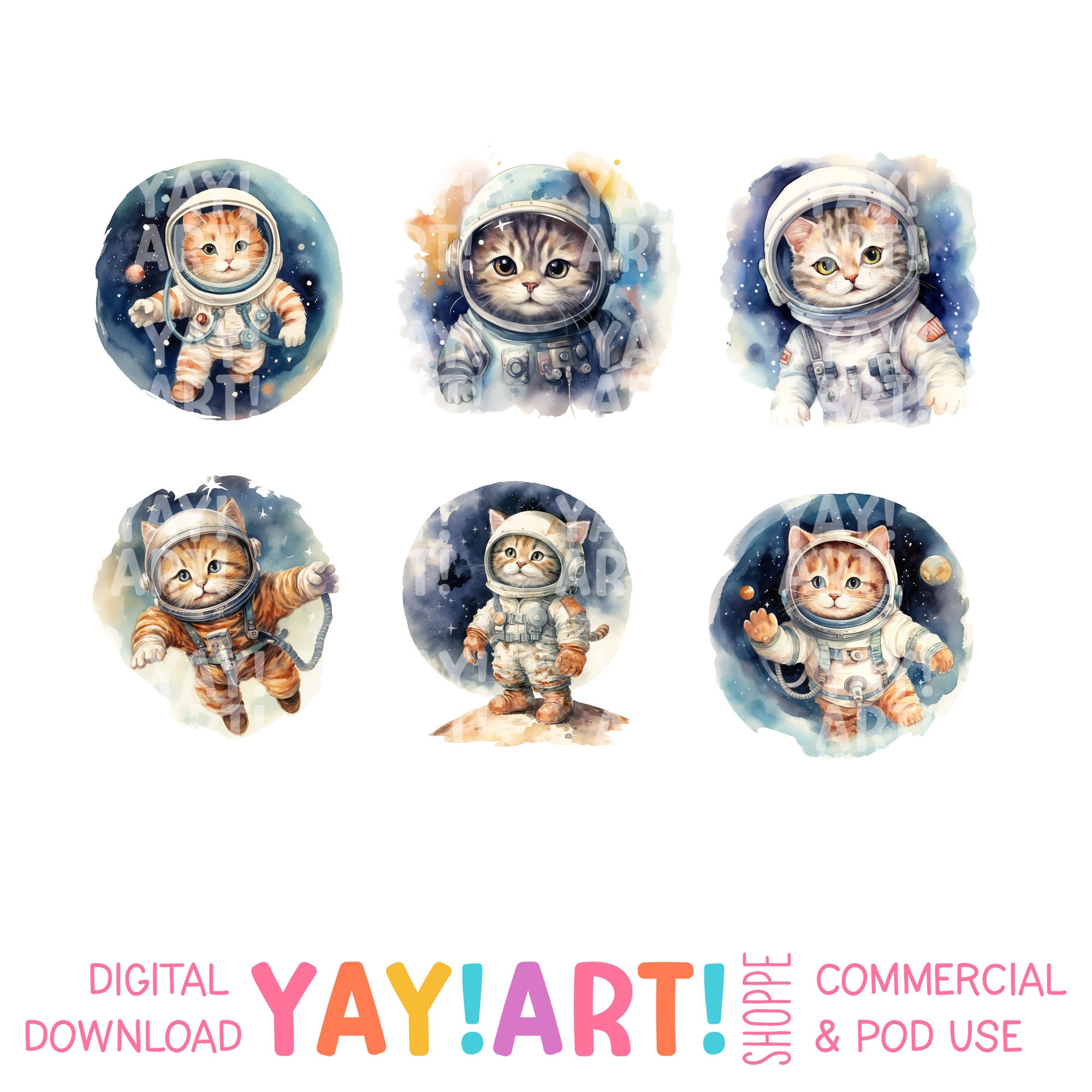 Astronaut Cats Clipart Bundle Set, Cute Space Kitties Illustrations ...